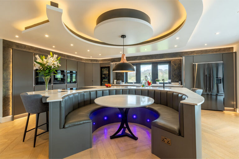 Handless kitchen design featuring island seating | Atlantis Kitchens